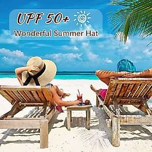 Beach Hats for Women - Sun Hat Womens UPF 50+, Packable Roll Up, Wide Brim Straw Women, Vocation, Cruise, Honeymoon, Travel,Khaki