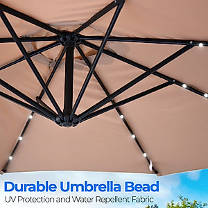 SereneLife 10ft Patio Table Umbrella, Tan, 6 Sturdy Ribs with Push Button Tilt, Easy Close Crank, Outdoor Furniture for Garden Lawn Deck Pool and Beach, Rust Resistant Pole, Weatherproof Fabric