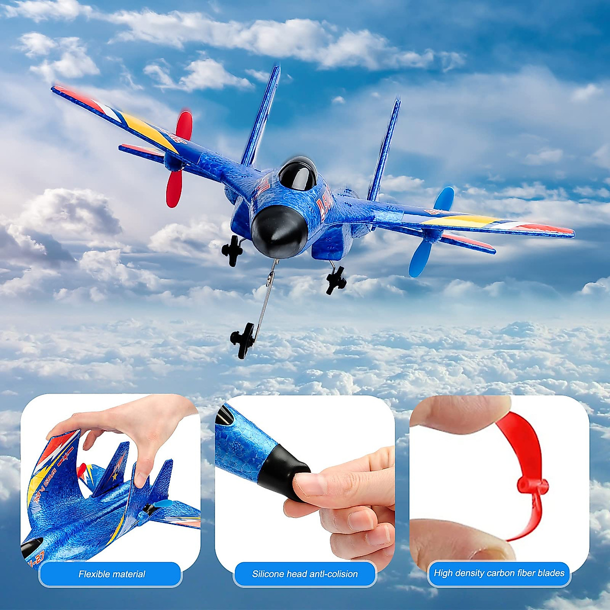 RoofWorld RC Plane Remote Control Glider Airplanes 2.4 GHZ 2 Channels, Easy to Fly RC Fighter, Remote Control Aircraft with Automatic Balance Gyro for Adult Kids Beginner