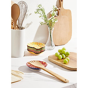 Metahom Ceramic Spoon Rest, Spoon Holder for Kitchen Counter, Utensil Rest Holder for Stove Top, Ladle, Spatula, Set of 6, Dishwasher Safe, 4.5 inch, Vibrant Color