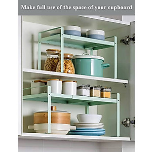 Fairyhouse Expandable Cabinet Organizer Shelf for Kitchen Countertop, Under Sink, Pantry Organization and Storage, Office Desk Shelf, Mint Green