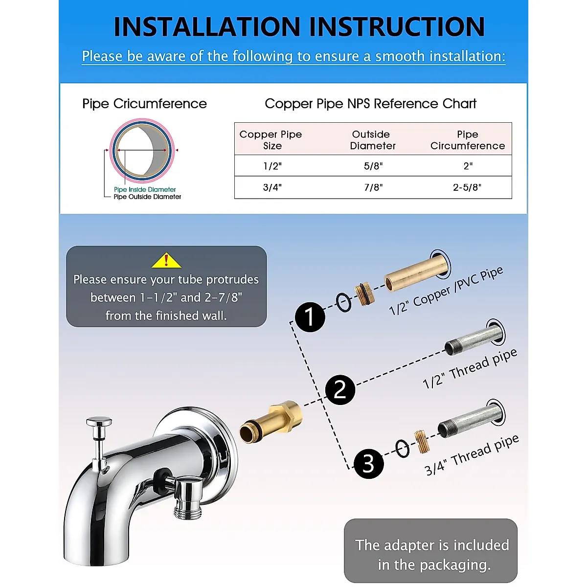 LOCALAND Bathtub Faucet with Sprayer, Tub Spout with Diverter Fits Threaded 1/2" or 3/4" IPS,Chrome Plated