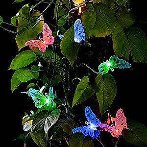 cuzile 20pcs Solar Powered Butterfly Lights Waterproof Solar Garden String Lights for Christmas, Tree, Home, Holiday, Fence, Yard, Wedding,Patio Party Decoration Light