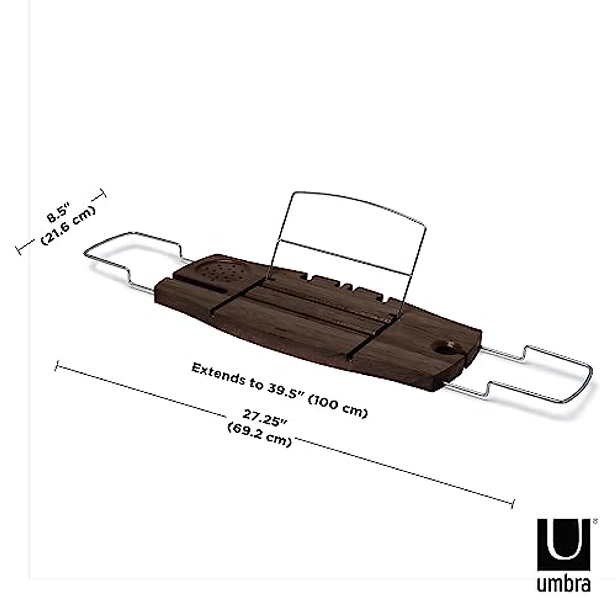 Umbra Aquala Bathtub Tray Bamboo Extendable and Adjustable Tray Holder, Walnut
