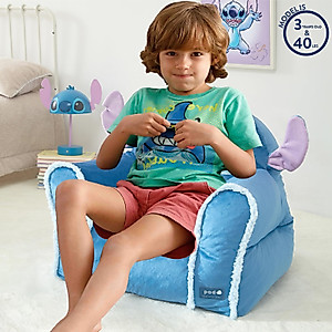 Idea Nuova Disney Stitch Figural Soft and Comfortable Structured Bean Bag Sofa Chair for Kids with Armrests,Ages 3+