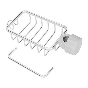 EVGATSAUTO Hanging Faucet Drain Rack, Multipurpose Sink Keep Organized Faucet Storage Rack Space Saving Aluminum with Towel Rack for Kitchen (Silver)