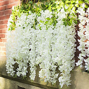 AUVOTTOKA 24-Pack 3.6 Feet/Piece Artificial Flowers Fake Wisteria Garland Hanging Wisteria Silk Flowers for Home Garden Weddings Party Decor (White)