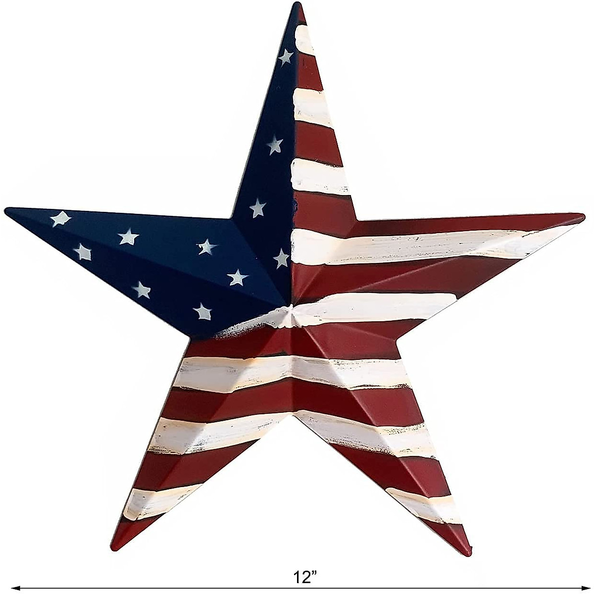 Grace Home Metal Patriotic OLD Glory American Flag 3D Barn Stars Decor Memorial Day 4th of July Indoor Outdoor Americana Wall Decorations 12 Inches­