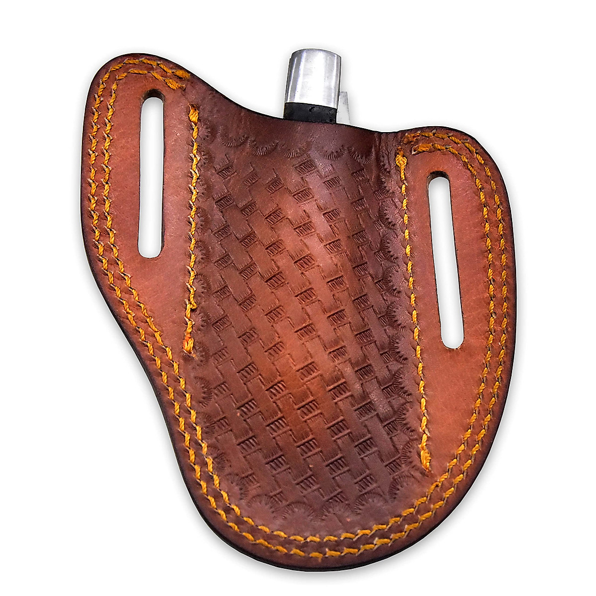 Hercules Knives Custom Leather Sheath Slanted Pancake Tooled Leather Sheath/Trapper Knife Sheath/Hunting Knife Sheath 100% Real Leather Cover/Tan Both Side Carry Design (LSA)