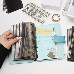 A6 Binder Pockets Black Zipper Pouches Translucent PVC Cash Budget Envelopes 12pcs 6 Hole Document Folders for A6 Binder, Cash Organizer Folder (A6)