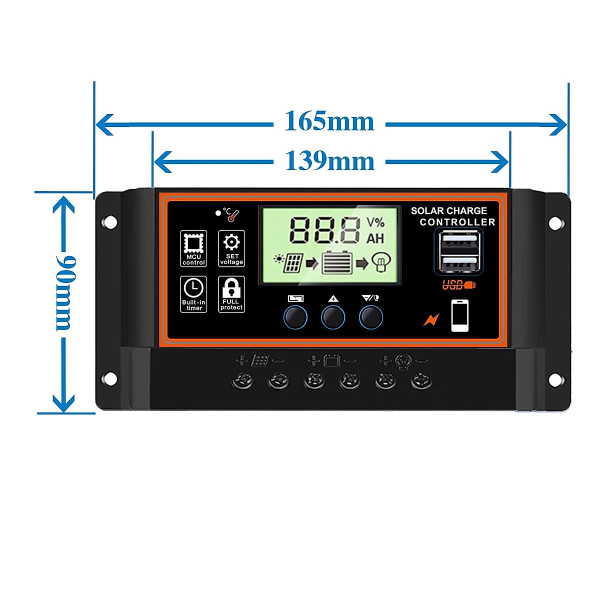 60A Solar Charge Controller,Solar Panel Charge Controller 12V 24V,Adjustable Parameter LCD Display Current / Capacity and Timer Setting ON/Off with 5V Dual USB,Auto Charge Regulator (Black)