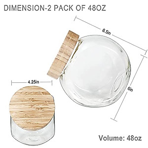 ECOEVO Glass Penny Jars with Bamboo Lids, Glass Cookie Jars, Glass Candy Jars, Glass Jars with Lids, Glass Food Storage Containers with Bamboo Lids, 2 Pack of 48oz