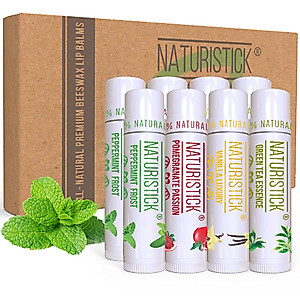 8-Pack Lip Balm Gift Set by Naturistick. Assorted Scents. 100% Natural Ingredients. Best Beeswax Chapsticks for Dry, Chapped Lips. Made in USA for Men, Women and Children