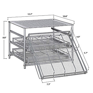 NEX 3 Tier Spice Rack Organizer, Spice Organizer Drawer for Kitchen Cabinet or Countertop, Silver