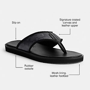 Coach Men's Signature Flip Flop, Charcoal/Black, 9