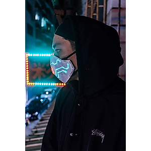 nezababy LED Cool Face Mask Anime Light Up Mask, Voice Activated USB Rechargeable Smart Mask for Halloween Party Christmas Carnival (White), 15 * 23cm