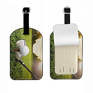 Zoczos Golf Club and Ball Suitcase Identify Labels Green Grass Sports Training Golf Player Luggage Tags with Sturdy Buckle Straps Privacy Flap for Women Men Boys Girls, 1 Pack
