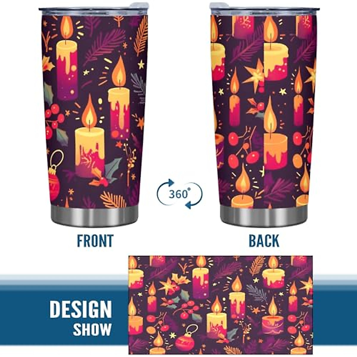 QWEUIOP 20oz Insulated Travel Coffee Mug Cartoon Purple Candles Stainless Steel Tumbler with Lid Double Wall Vacuum Coffee Cup For Hot and Cold Drinks14138