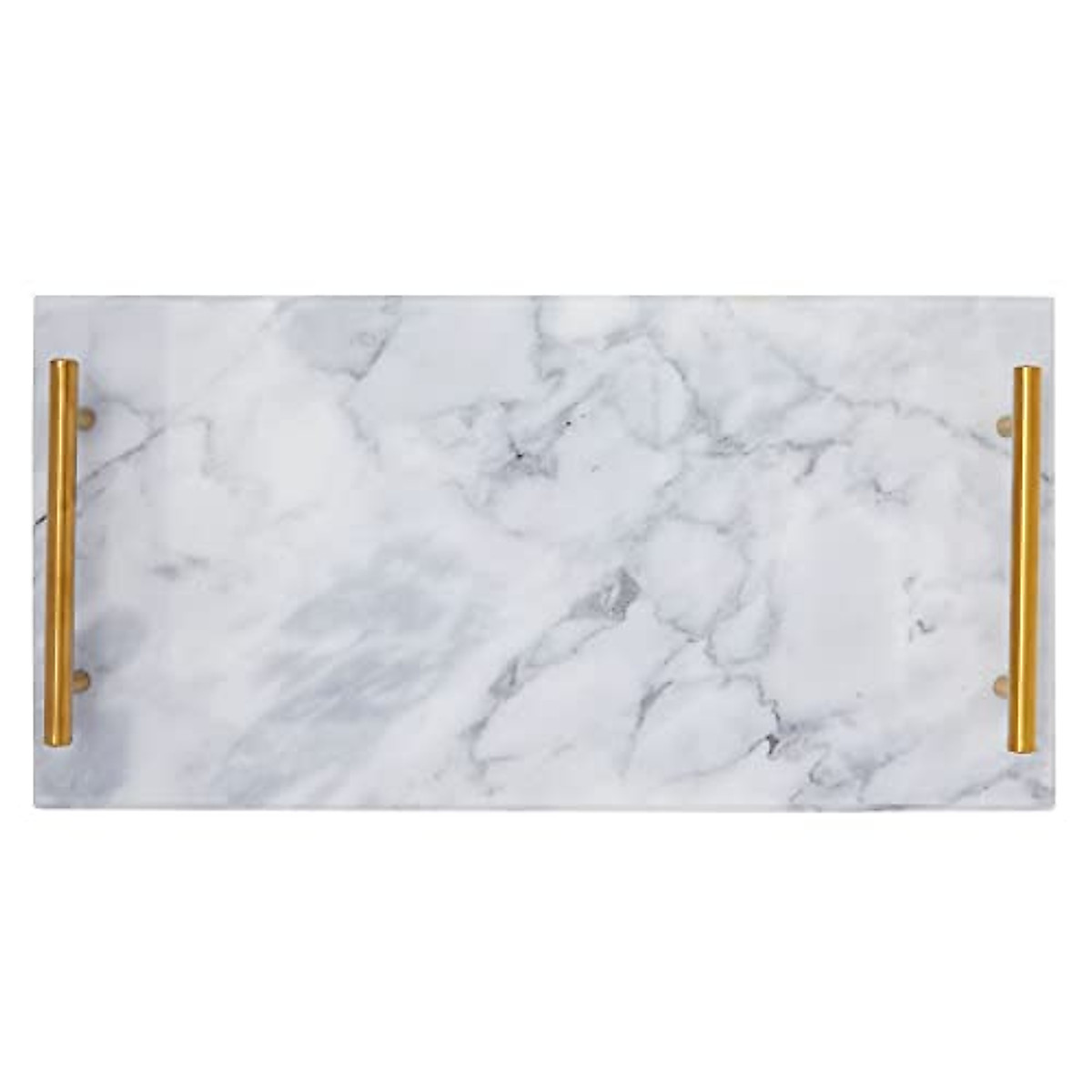 Marble Serving Tray with Gold Handles for Coffee Table, Kitchen (Rectangle, 15x7.5 in)