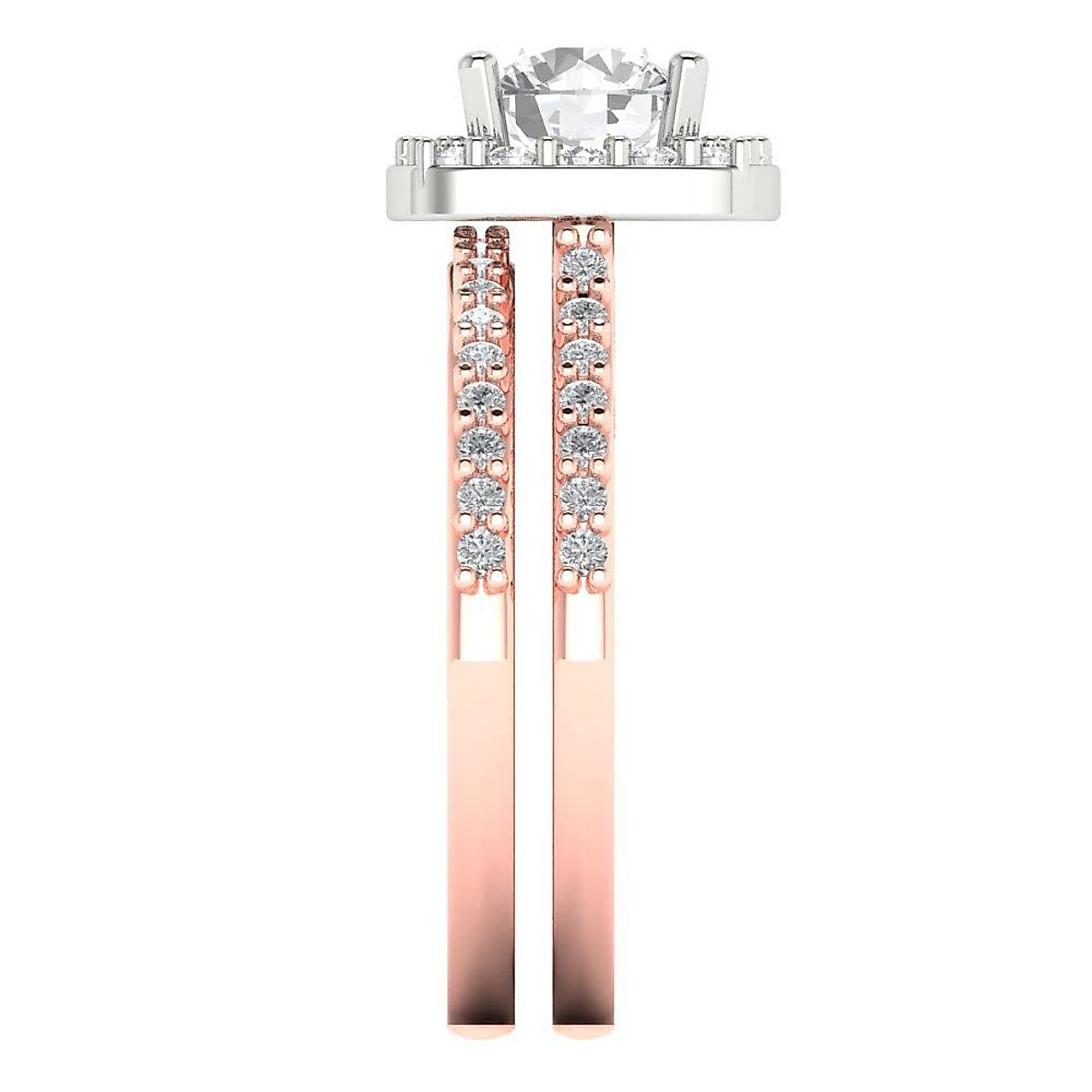 Clara Pucci 1.6ct Round Cut Real Zircon 14k Rose White Gold Halo Solitaire W/Accents Wedding Bridal Engagement Set Ring Band Size 7.5