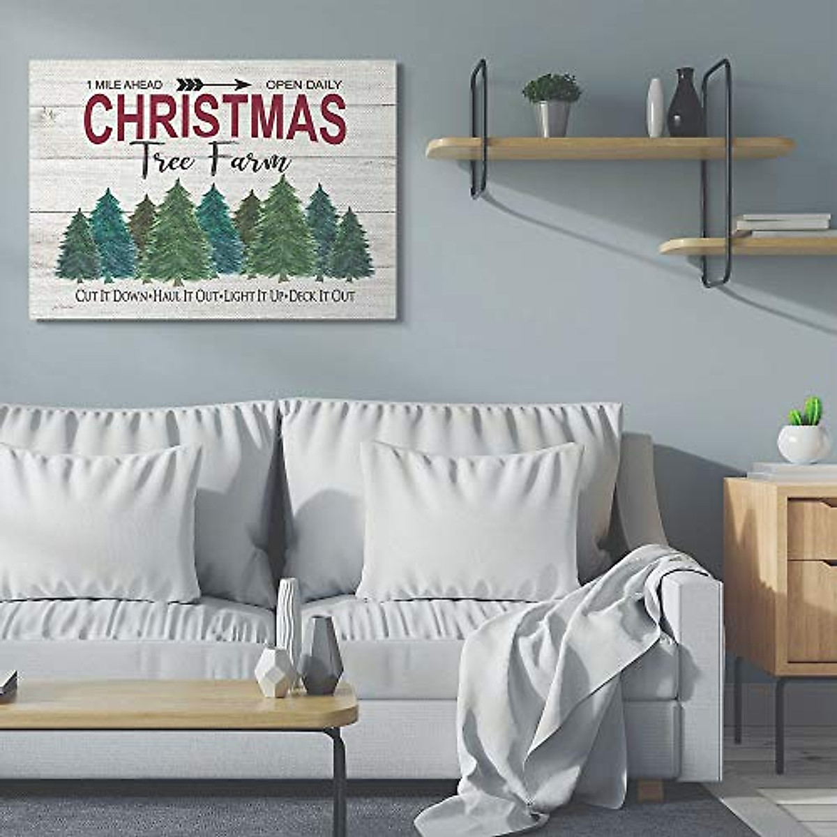 Stupell Industries Christmas Tree Farm Wood Texture Holiday Word Design Canvas, Multi-Color