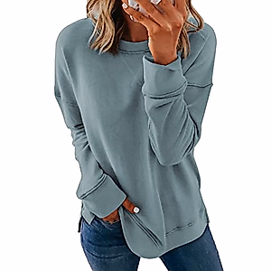 Dokotoo Womens Ladies Plus Size Long Sleeve Crewneck Sweatshirt Side Split Comfy Loose Fit Solid Basic Pullover Tunic Tee Shirts Tops Sweatshirts for Teen Girls 2023 Fashion Fall Blue XXLarge