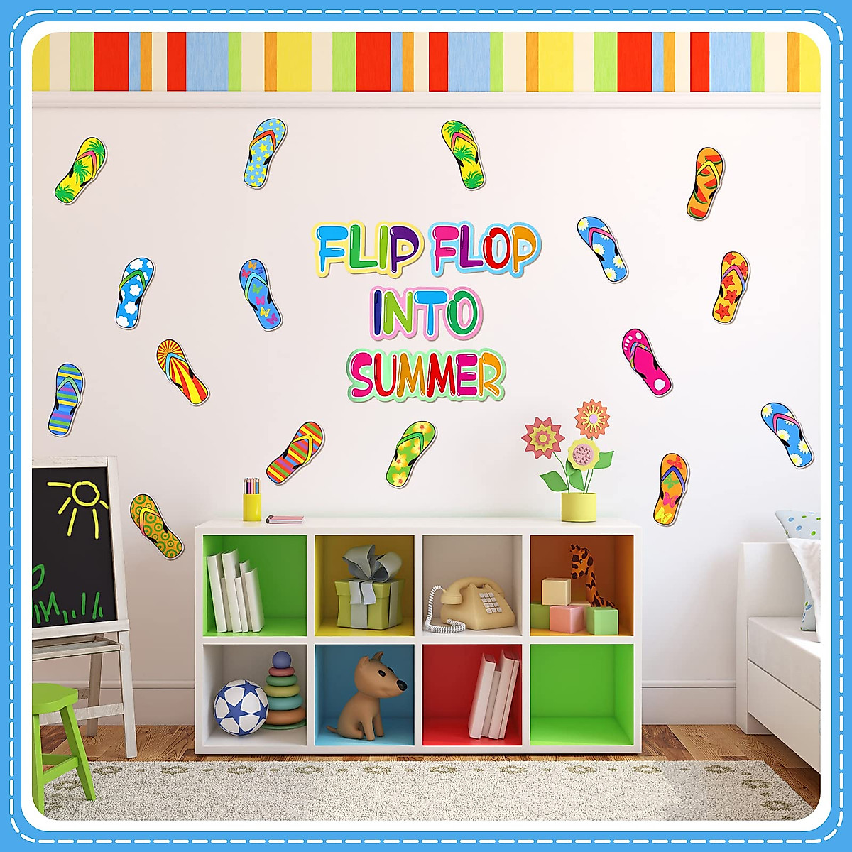 Flip Flop Accents Colorful Flip Flop Cutouts Summer Bulletin Board Wall Decor Hawaiian Beach Pool Party Cutouts with Glue Point Dots for Classroom Party Decoration (120 Pieces)