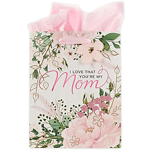 Christian Art Gifts Gift Bag/Tissue Paper Set For Moms I Love That You're My Mom, Pink, Medium