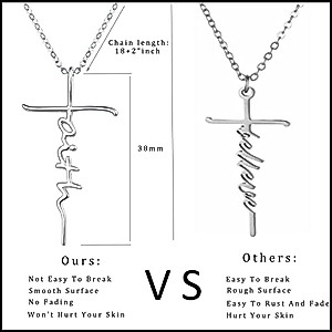 PRAYMOS Sterling Silver Faith Cross Necklace for Women Dainty Necklace Mothers Day Gifts Christian Religious Confirmation Jewelry Gifts for Women