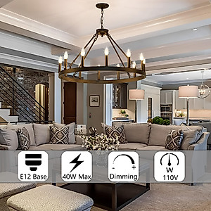 ZBMYRBZJ Black Wagon Wheel Chandelier 32 inch,12-Light Farmhouse Wagon Wheel Chandeliers Round Industrial Ceiling Light fixtures for Outdoor Porch high Ceilings Living Dining Room Foyer Entryway