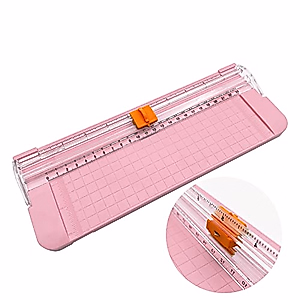 QYQRQF Paper Cutter, A4 Paper Trimmer with Security Safeguard & Side Ruler Portable Straight Edge Cutter for Scrapbooking Craft Paper, Photos, Label, Cardstock (Pink)