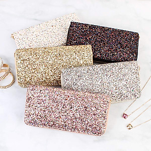 MYS Collection RIAH FASHION Rainbow Glitter Zip Around Wallet - Sparkly Confetti Single Zipper Clutch Purse with Card Slots (Rainbow - Red)