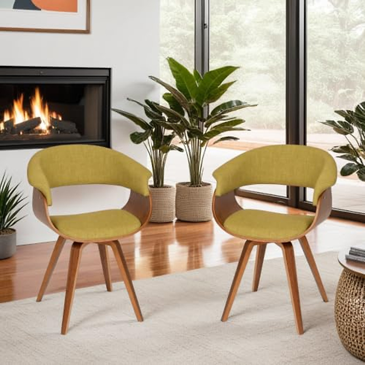 Armen Living Summer Chair in Green Fabric and Walnut Wood Finish 31" x 25" x 22"