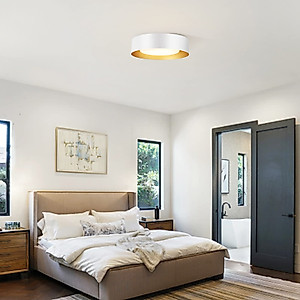 Yiisem Modern White and Gold Flush Mount Ceiling Lights, 16.5" Minimalist Glass Round Ceiling Lighting, Drum Close to Ceiling Light Fixtures for Living Room, Bedroom, Dining Room, Kitchen, Hallways