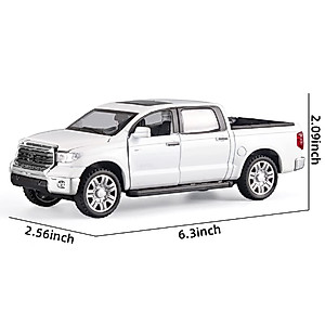 OANMYJJO Toy Pickup Trucks for Boys 1/32 Tundra Diecast Cars Model，Zinc Alloy Toy Pickup Truck，with Sound and Light、Pull Back，Birthday Gifts for Kids Ages 3 Year and UP（White）