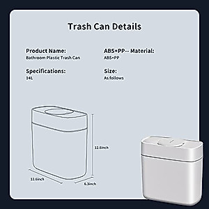 JUDRDO Bathroom Trash Can with Lid, Plastic Garbage Bin for Bedroom, Small Wastebasket with Soft Close Lid, Dog Proof Trash Bin 14L for Office, Toilet, Narrow Place