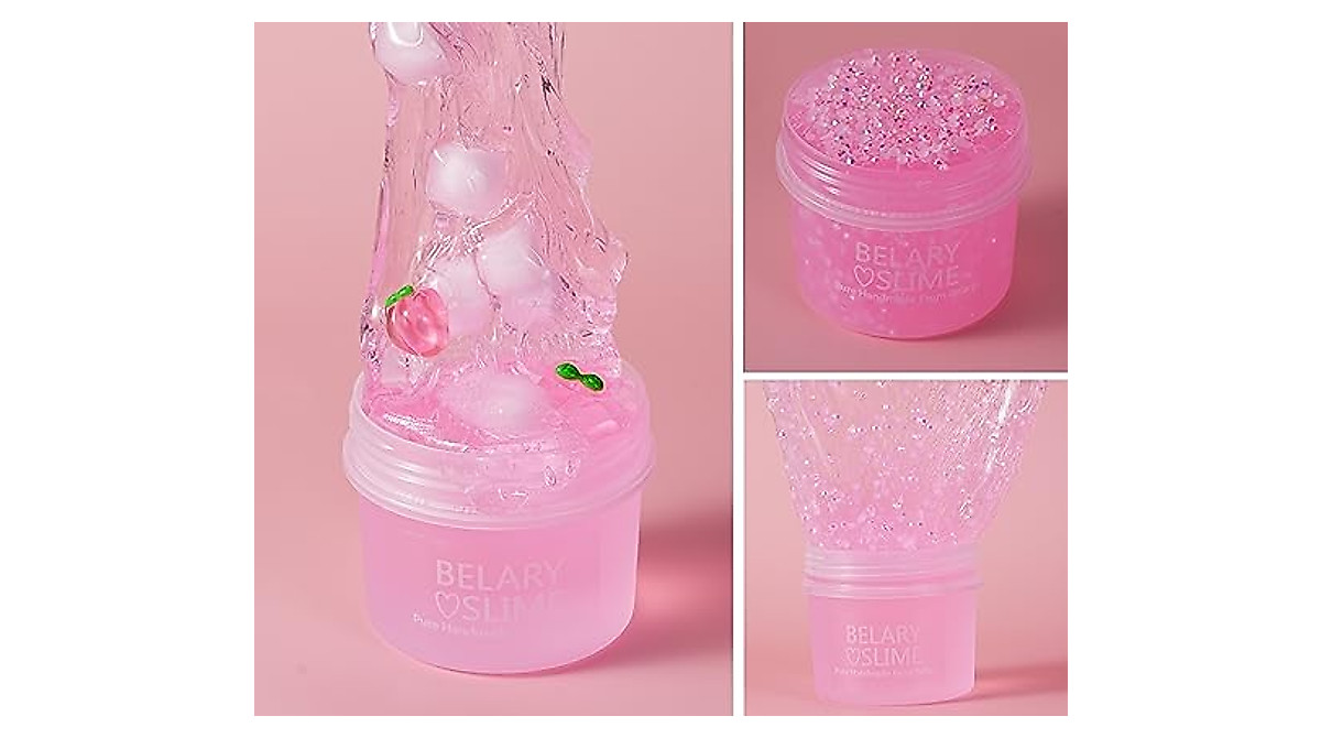 Premade Crystal Slime Pink Peach Jelly Cube Glimmer Crunchy Slime, Pink Clear Slime + Pink Ice ...