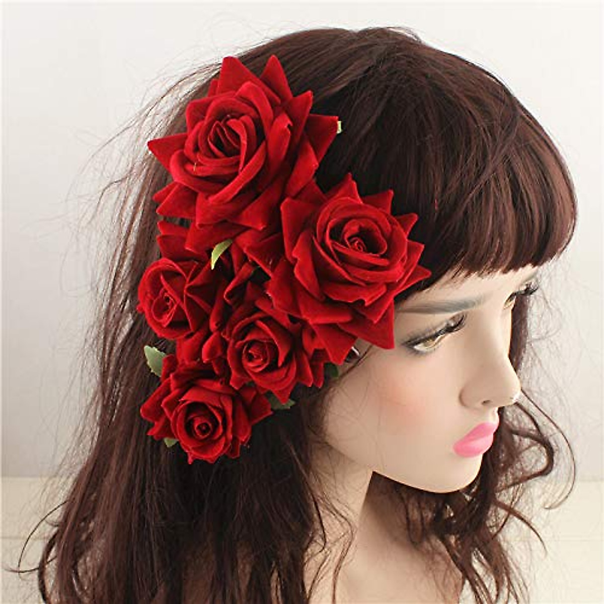 Rose Flower Hair Clip 3D Red Roses Flower Hair Accessories Comb Piece for Girls Women Bride Wedding Hair Clip Flamenco Dancer Hairpins Headwear Barrette Styling Tools Accessories