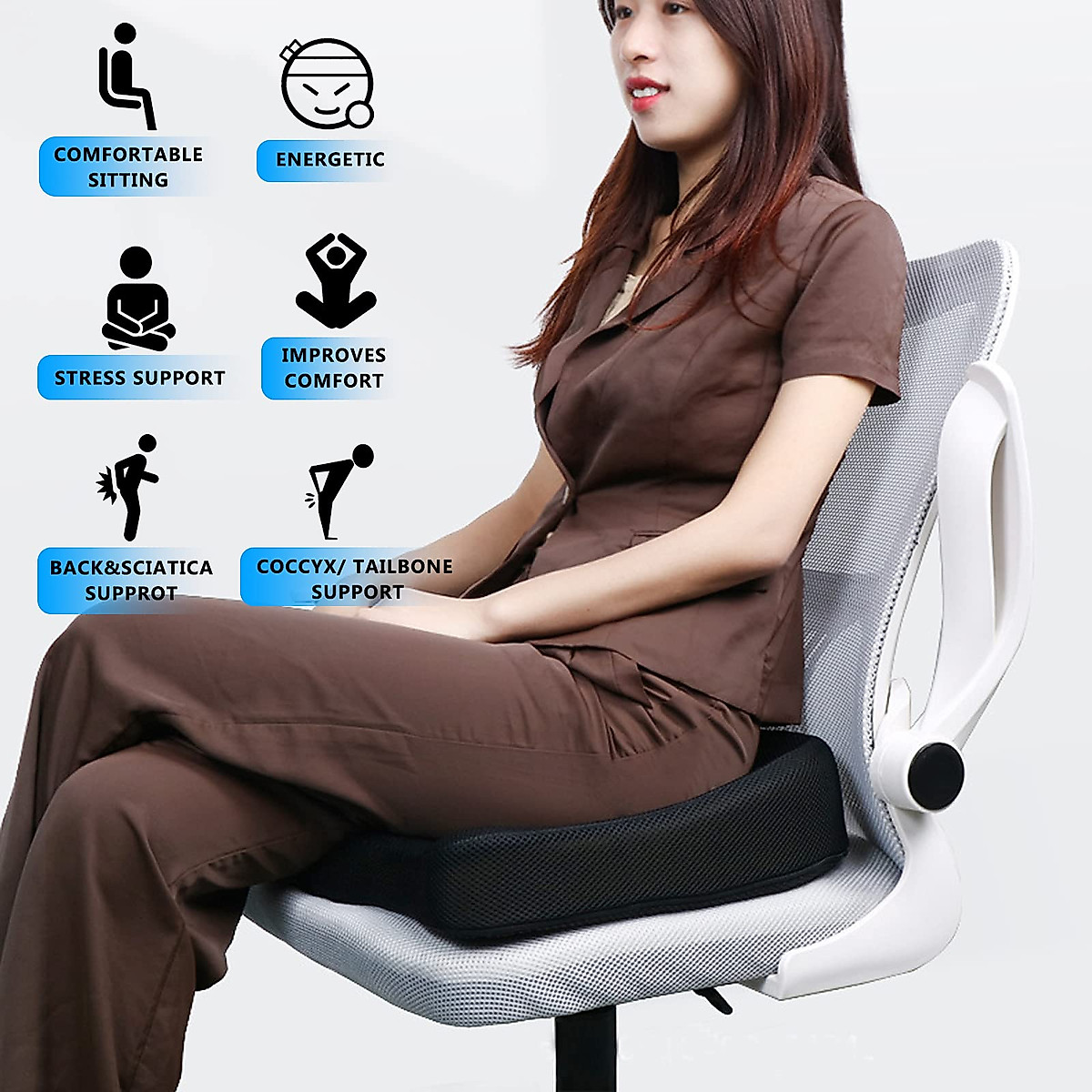 ORIAPT Memory Foam Seat Cushions Coccyx Tailbone Pad Ergonomic Design for Office,Dinning,Gaming Chairs, Auto Seats,Wheelchairs 18 * 16 in.