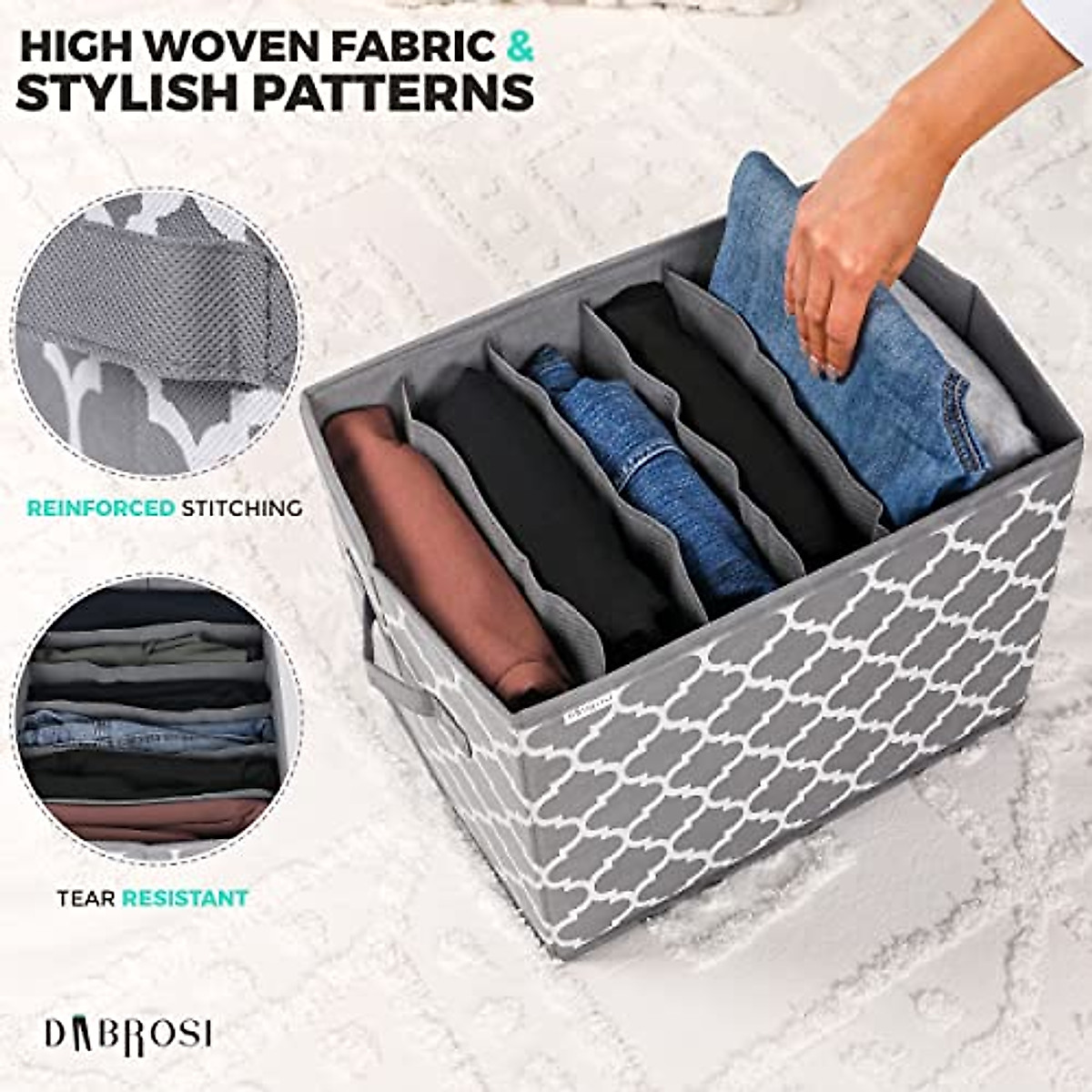DABROSI Wardrobe Clothes Organizer for Folded Clothes - Pants Organizer - Jean Organizer for Closet (6-grid Large)