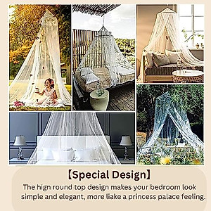 Zufio Mosquito Net for Bed, Extra-Long Bed Canopy for Girls 12.5M Coverage Mosquito Bed Net Essential Summer Netting Cover for Home Outdoor& Trip (A-White Dome)