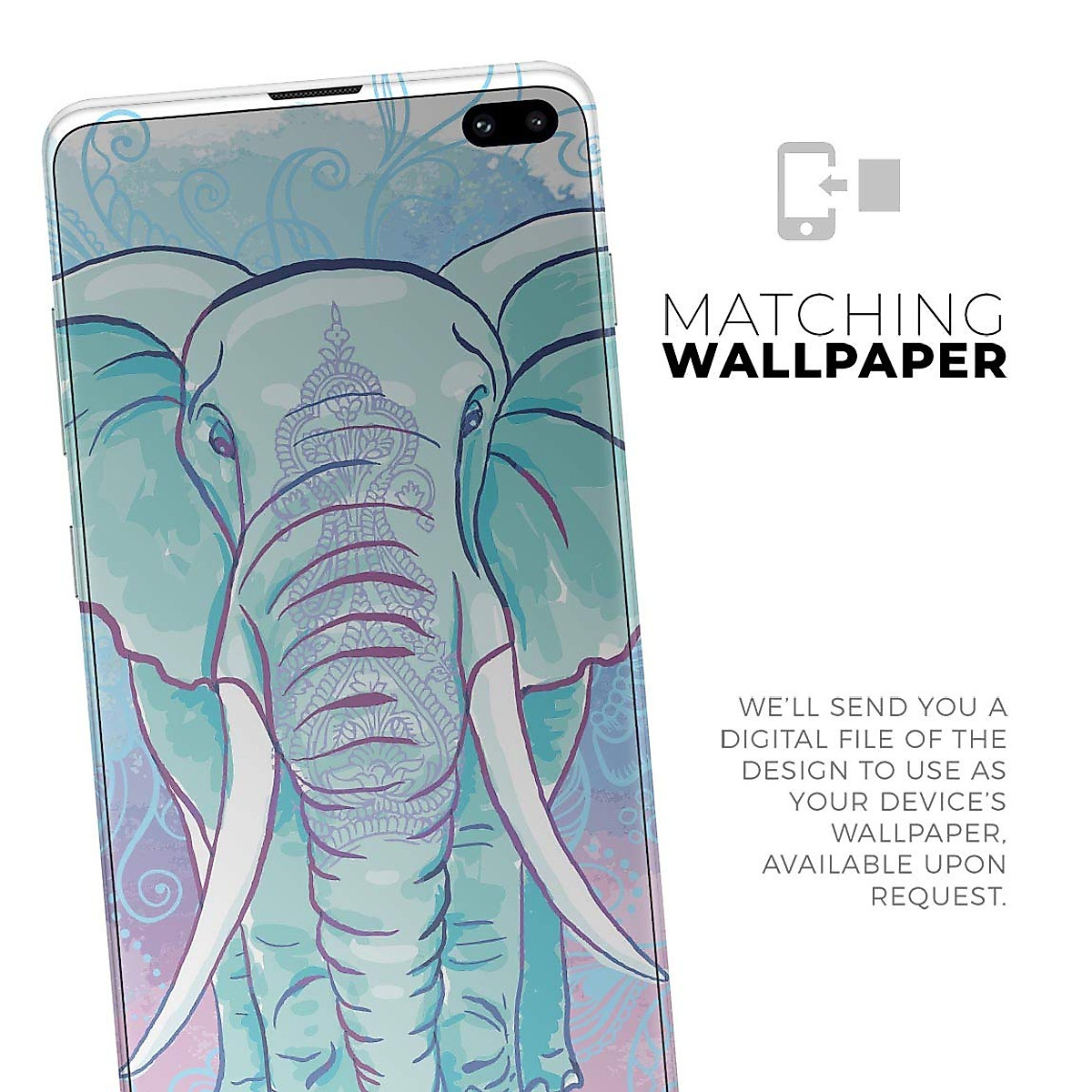 DesignSkinz Flourished Blue & Purple Sacred Elephant Protective Vinyl Decal Wrap Skin Cover Compatible with The Samsung Galaxy S20 (Screen Trim & Back Glass Skin)