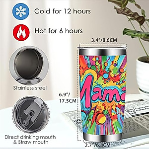 FOCIUZTA 20oz Vibrant Abstract Mama Text Tumbler with lid, Travel Coffee Cup, Ideal for Easter, Mother Day, and birthday gifts