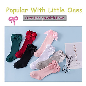 Marchare Baby Girls Knee High Socks Baby Girls Bow Stockings Cotton Uniform Stockings Dress Socks 3 Pack,White 0-3 months