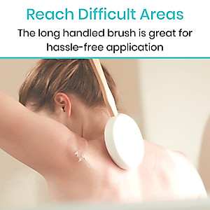 Vive Lotion Applicator for Back, Feet (17.5") - Self Washer Beauty Shower Sponge, Long Handle Cream Wand for Elderly, Women - Apply Medicine, Skin Cream, Body Wash, Sunscreen -Easy to Clean