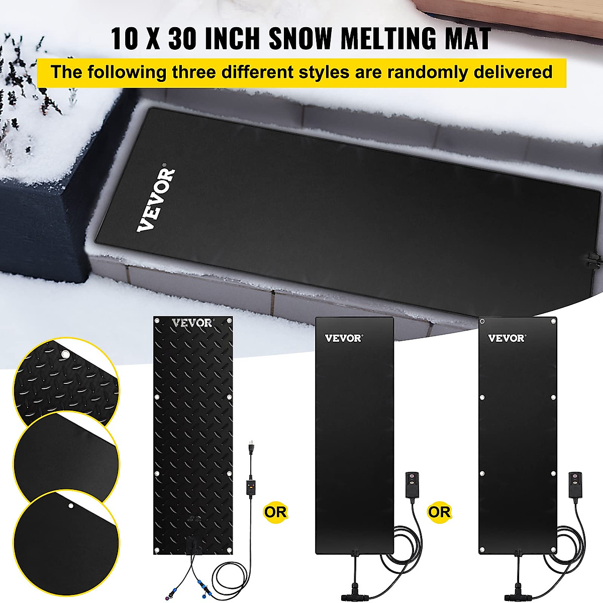 VEVOR 30 0in, 10in x 30in 120V Walkway, PVC Heated Ice Power Cord, Ideal Winter Outdoor Slip-Proof Snow Mat, 2'' per Hour Melting Speed, Black