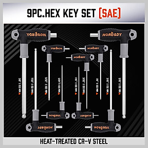 HORUSDY 18-Piece T-Handle allen wrench set, Inch/Metric Long Arm Ball End Hex Key Wrench Set, MM(1.5mm-10mm) SAE(1/16"-3/8")