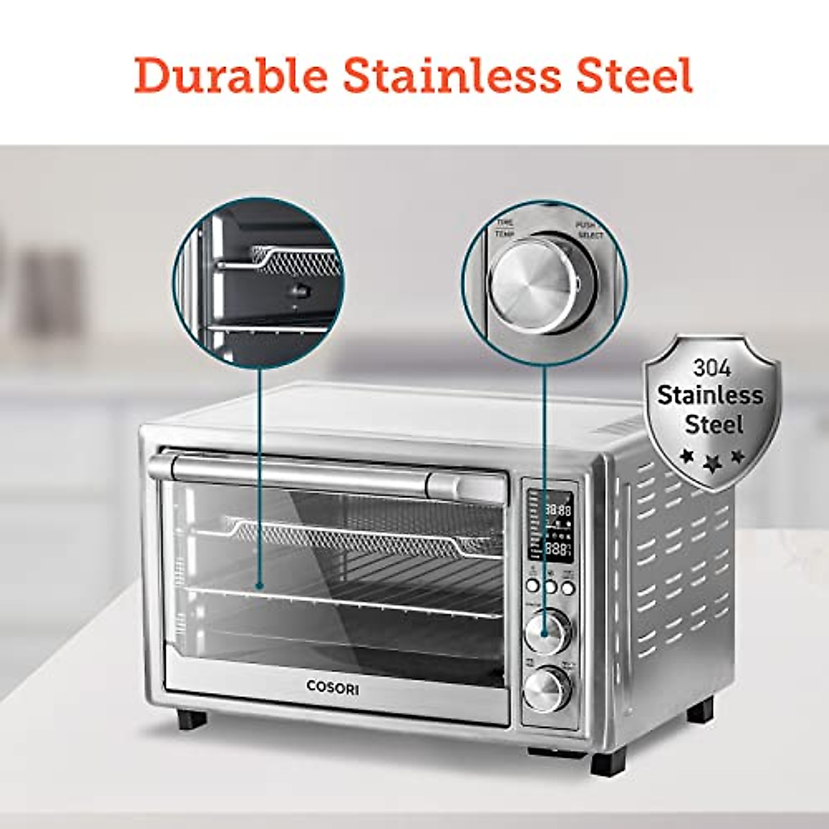 COSORI Air Fryer Toaster Oven, 12-in-1 Convection Oven Countertop with Rotisserie, Stainless Steel 32QT/32L, 6-Slice Toast, 13-inch Pizza,100 Recipes, Basket, Tray(6 Accessories)Included, CO130-AO