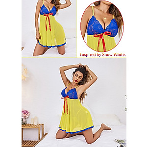 Avidlove Lace Negligee Lingerie Sexy Boudoir Outfits Snow White Costumes Lingerie V-Neck Sleepwear for Curvy Women