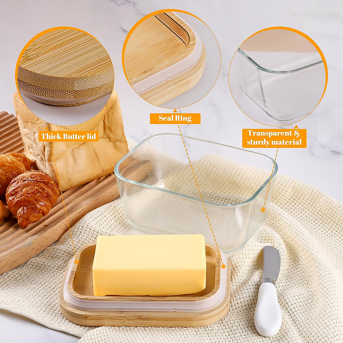 XCC Large Glass Butter Dish with Lid, Upgraded the Capacity to Holds 1lb of Butter, Butter Keeper with Knife for countertop and Double High-quality Silicone Seal, Kitchen Decor and Gifts